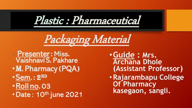 Pharmaceutical Packaging tablet and capsules | PPTX