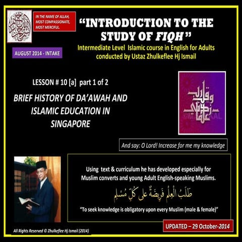 [Slideshare] fiqh-course (august 201[slideshare]-4-batch) -# 10[a]-history-of-da'wah-and ...