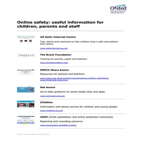 Online safety: useful information for children, parents and staff | PDF