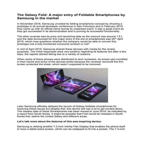 The Galaxy Fold: A major entry of Foldable Smartphones by Samsung in ...