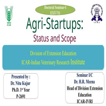 AGRI-STARTUP (STATUS AND SCOPE) GOVERNMENT INITIATIVES | PPTX