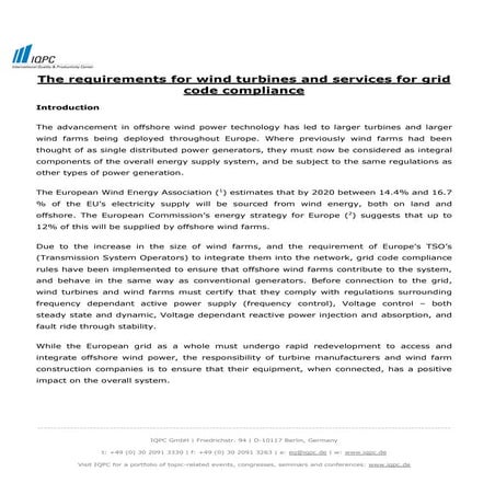 Grid Integration: Requirements for Wind Turbines | PDF