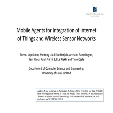 Mobile Agents for the Integration of Wireless Sensor Networks and the Internet of Things | PDF ...