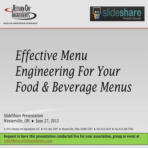 Effective Menu Engineering For Your Food & Beverage Menus | PPT