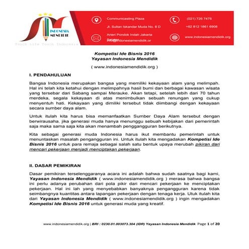 Proposal Lomba Ide Bisnis Indonesia Mendidik dot org | PDF