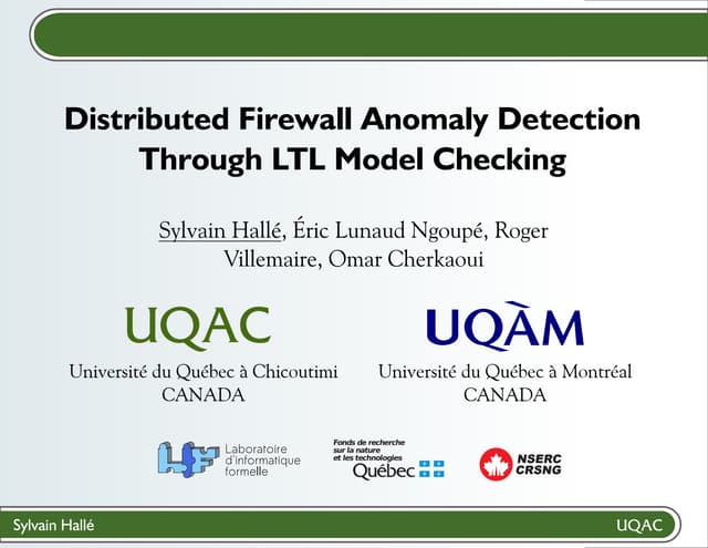Distributed Firewall Anomaly Detection Through Ltl Model Checking Ppt