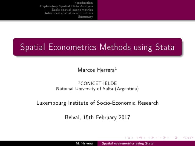 slides Spatial Econometrics Methods using Stata | PPT slides Spatial Econometrics Methods using Stata | PPT