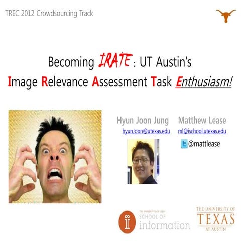 UT Austin @ TREC 2012 Crowdsourcing Track: Image Relevance Assessment ...