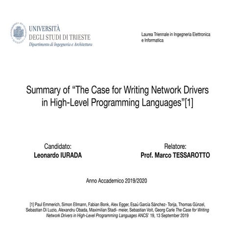 Summary of “The Case for Writing Network Drivers in High-Level Programming Languages" | PDF