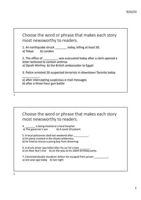Types of leads in news writing | PPTX