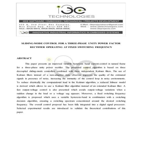Sliding mode control for a three-phase unity power factor rectifier operating at fixed switching ...