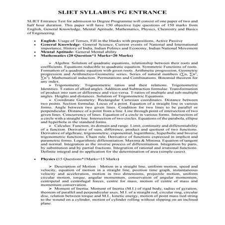 SLIET syllabus PG entrance | PDF | Chemistry | Science