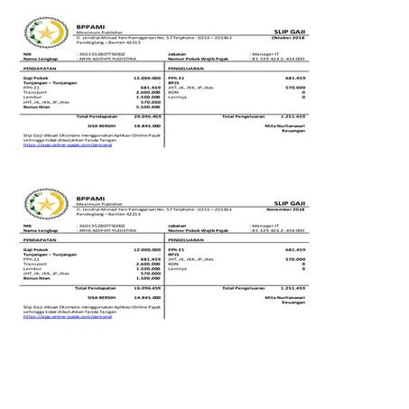 Slip Gaji Karyawan | DOCX