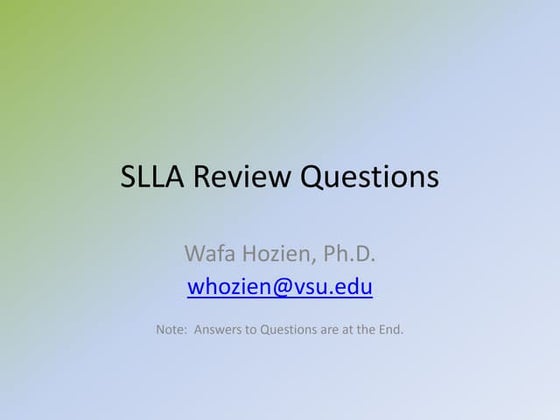 SLLA Book: SLLA Crash Course | PPTX