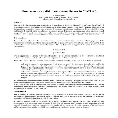Simulation and analysis of a linear system in MATLAB | PDF