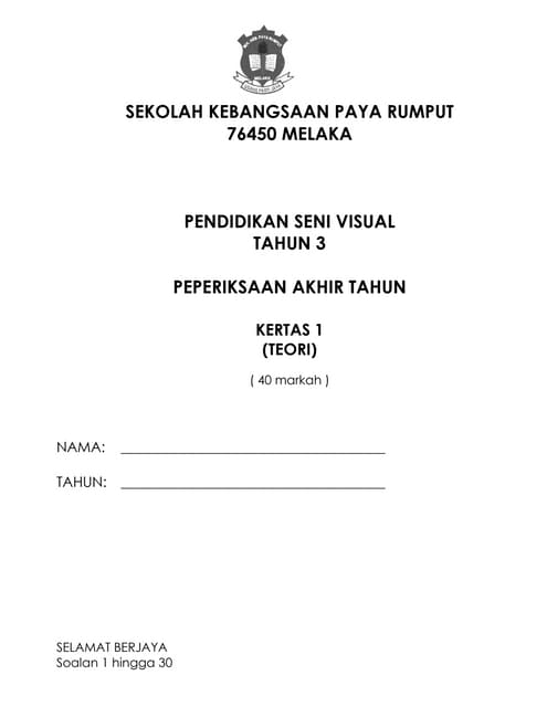 Kertas Soalan Pendidikan Seni Visual Tahun 5 KSSR | DOC