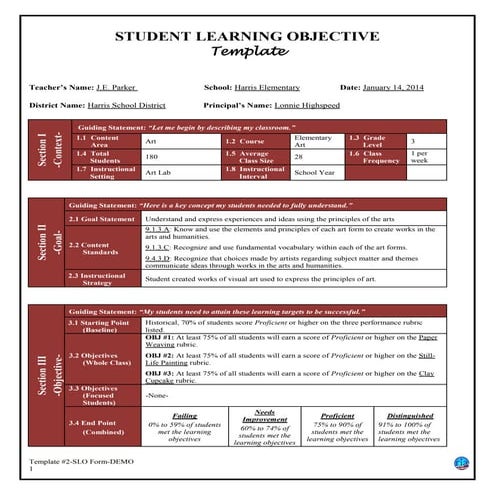 SLO Model 1 Art Grade 5 | PDF