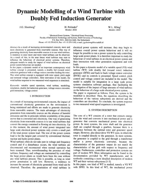 Doubly Fed Induction Generator Based Wind Turbine Modelling And Simulation Using Matlabsimulink