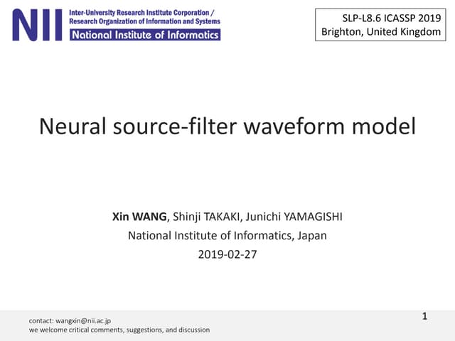 Neural Source Filter Waveform Model Pptx Digital Audio Computer Software And Applications