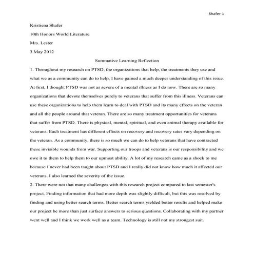 Summative Learning Reflection | PDF