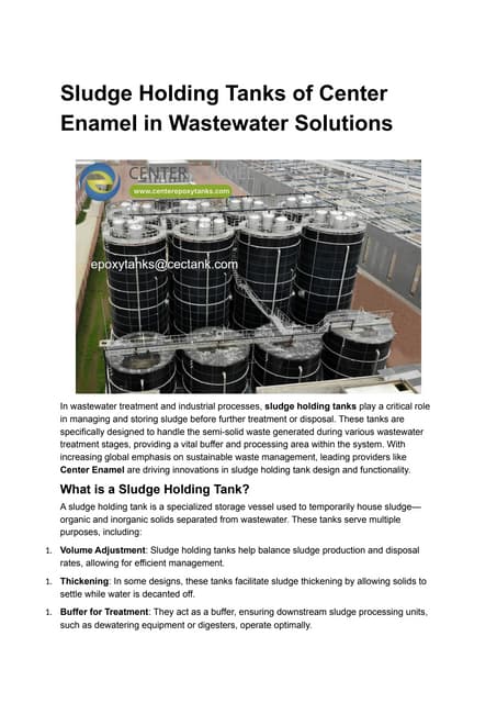 The Complete Guide to Sludge Holding Tanks Features, Benefits, and ...