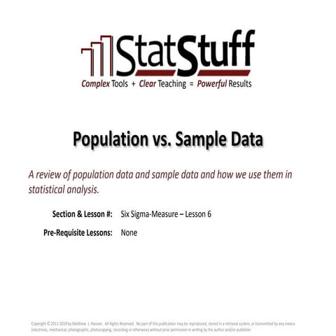 Population vs. Sample Data with Matt Hansen at StatStuff | PPT