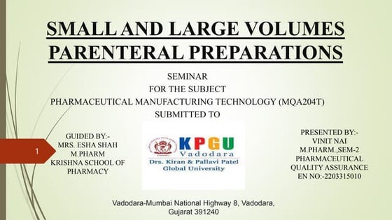 Large and small volume parenterals preparations | PPTX