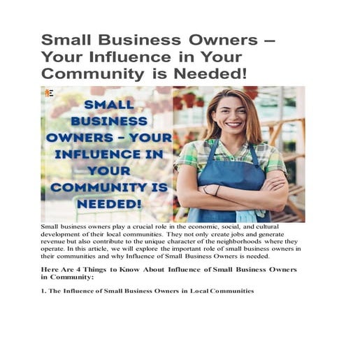 Supporting Small Businesses and Entrepreneurship in the Community | PDF