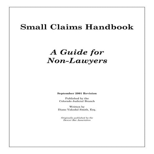 Small Claims Handbook A Guide For Non Lawyers September Revision | PDF