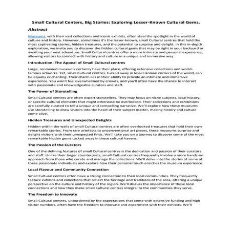 Small Cultural Centers, Big Stories: Exploring Lesser-Known Cultural ...