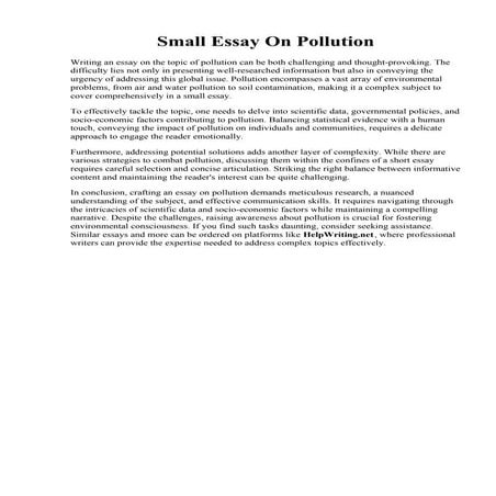 Small Essay On Pollution. Pollution Essay Pollution Natural Environment ...