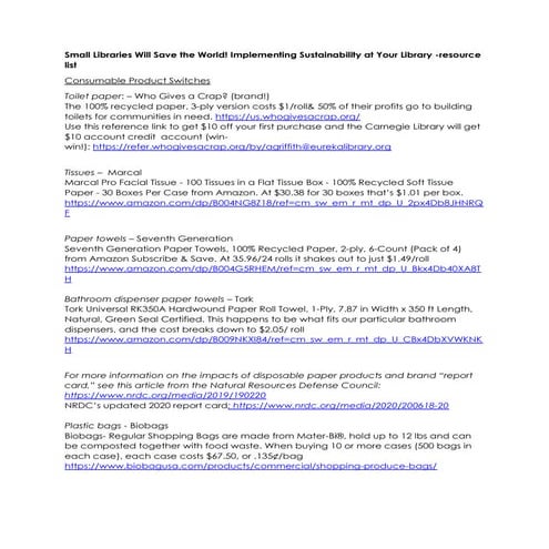 Small Libraries Will Save the World! Resource Links Handout | PDF