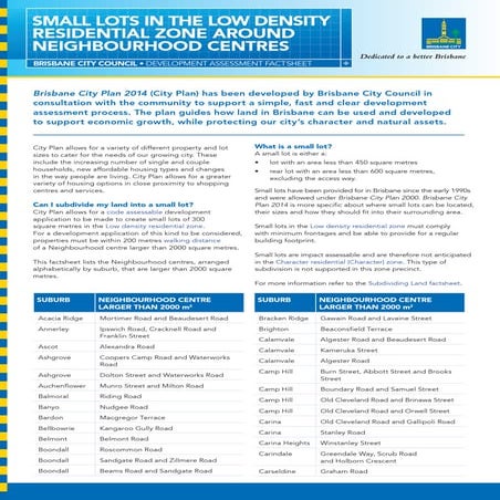 Small lots in Low Density Residential Area - Brisbane City Council | PDF