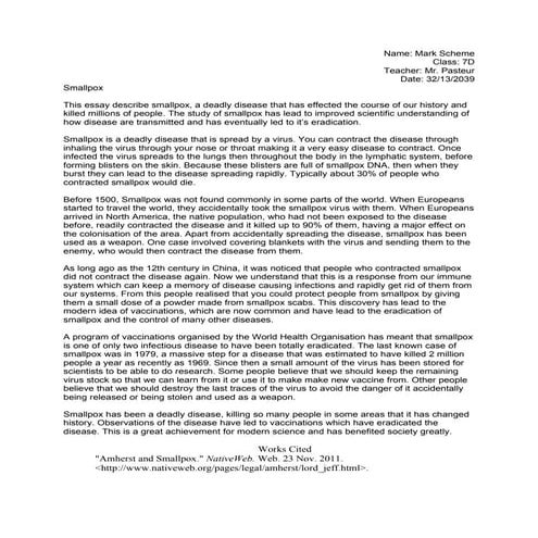 Smallpox essay sample | DOC