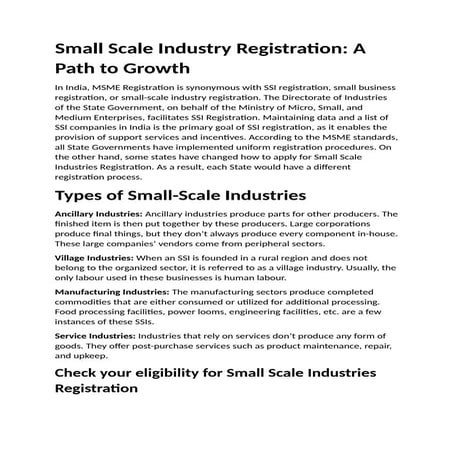 Small Scale Industry Registration: A Path to Growth | PDF
