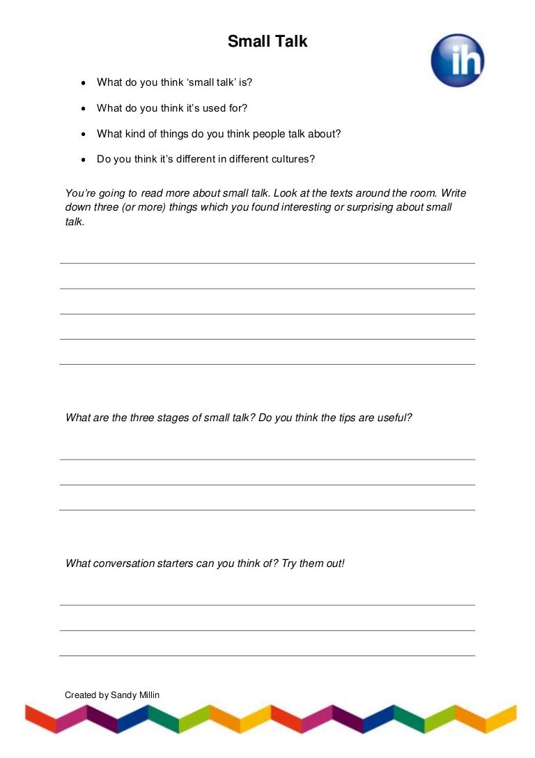 Small talk question sheet
