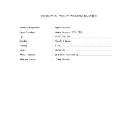 Sman 2 balige instrumen monev program dana bos | DOCX