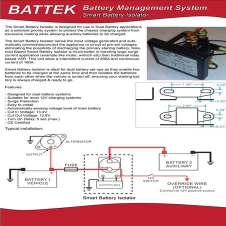 Smart Battery Isolator 12V 100A Technical Specification | PDF