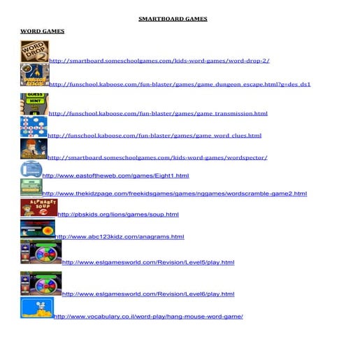 Smartboard word games | DOCX | Board Games and Puzzles | Games and Puzzles