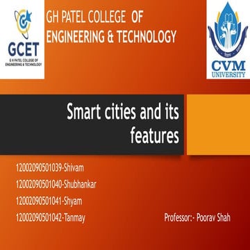 Smart cities and its features | PPTX