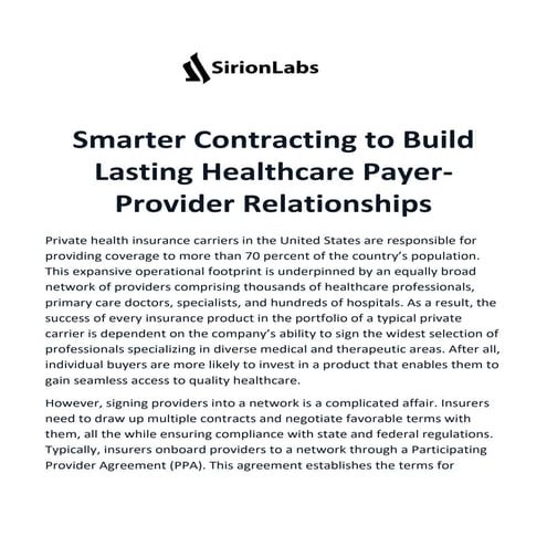 Smarter Contracting to Build Lasting Healthcare Payer-Provider ...