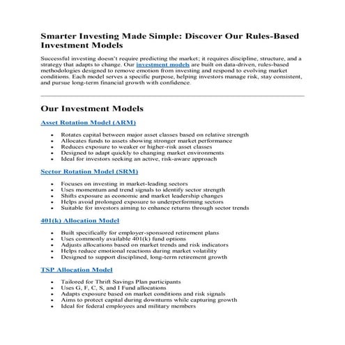 Smarter Investing Made Simple with Rules-Based Investment Models | PDF