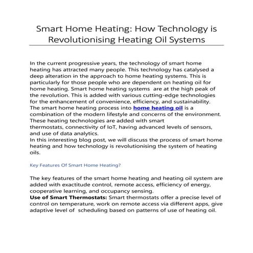 Smart Home Heating-How Technology is Revolutionising Heating Oil ...