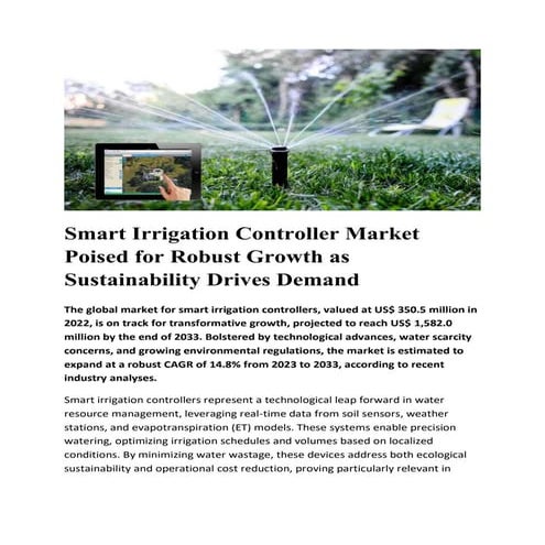 Smart Irrigation Controller Market Poised for Robust Growth as ...