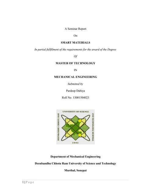 Introduction to smart materials | PPTX | Geology | Science