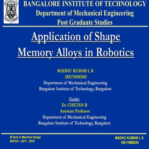 APPLICATION OF THE SHAPE MEMORY ALLOY IN ROBOTICS | PPT