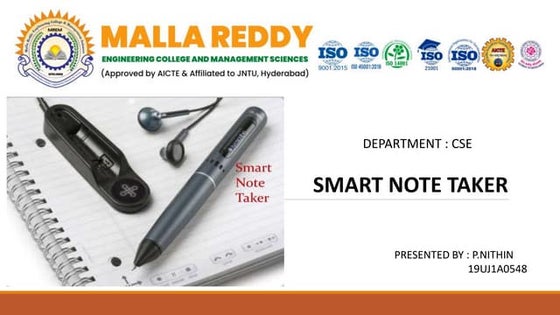 SMART NOTE TAKER | PPTX | Tablets and E-readers | Consumer Electronics
