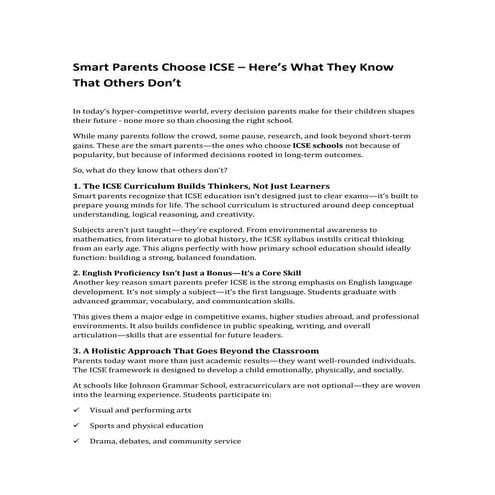 Smart Parents Choose ICSE – Here’s What They Know That Others Don’t | PDF