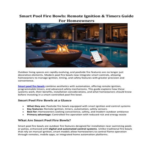 Smart Pool Fire Bowls: Remote Ignition & Timers Guide For Homeowners | PDF