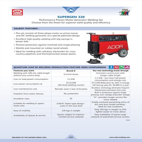 Smaw welding machine -adorwelding-supergen-320 | PDF